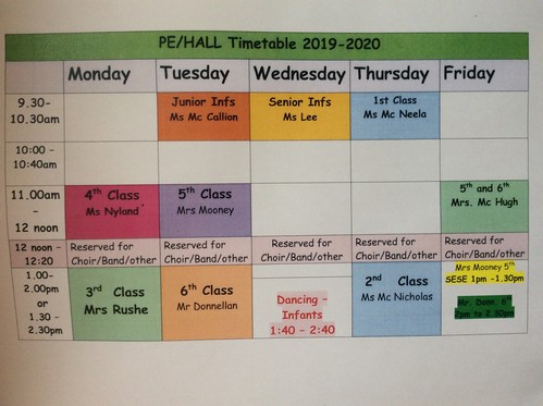 PE Timetable | St Aidan's National School
